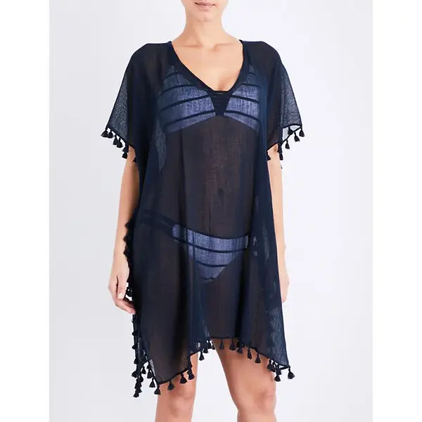 Seafolly Amnesia Crinkled-cotton Kaftan - Indigo