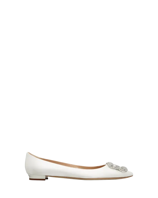 Manolo Blahnik Hangsi Satin Ballerina Flats - Cream