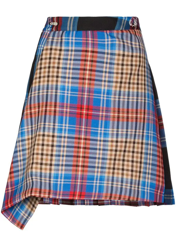 Fred Perry X Charles Jeffrey Loverboy Tartan Pattern Kilt In Blue