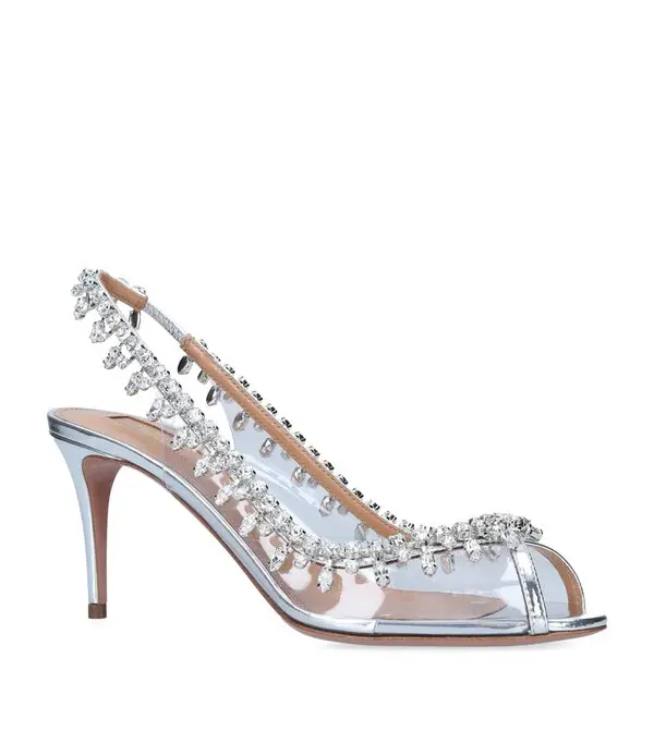 AQUAZZURA Crystal Temptation Sandals 75 - Silver