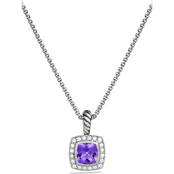 David Yurman Petite Albion® Halo Cushion Pendant Necklace - Amethyst