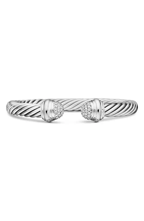 David Yurman Sterling Cable Bracelet With Diamond Pavé Domes - Silver Pave