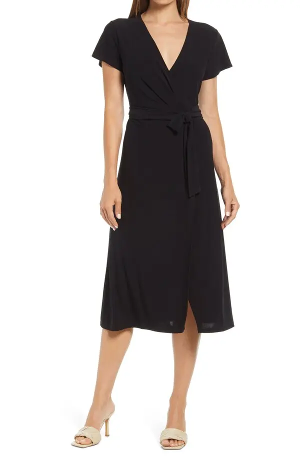 free people black dress maxi Zara Black Black Collared V Neck Long Sleeve Adjustable Mini Wrap Dres –  Brie main image 0