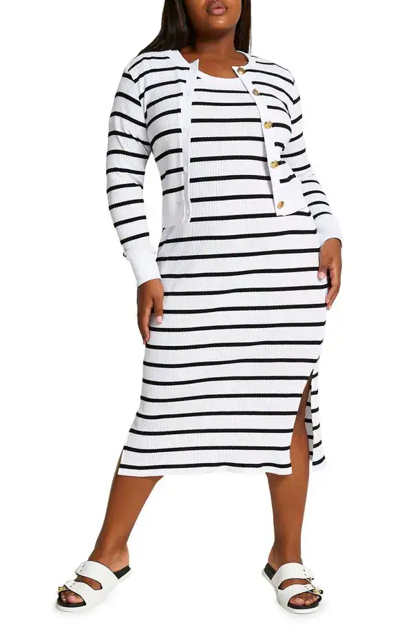 River Island Stripe Ribbed Cotton Sweater Dress & Cardigan In Cream - 44%  Off | Editorialist
