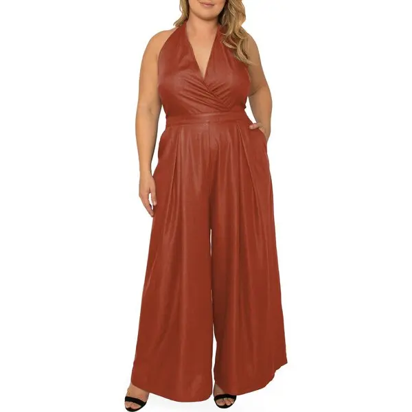 STANDARDS & PRACTICES London Sleeveless Wide Leg Jumpsuit - Brown