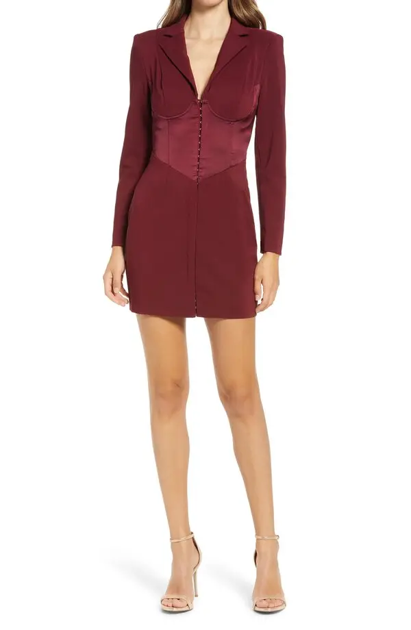 lavish alice burgundy dress Lavish Alice Burgundy Satin Wrap Mini Dress main image 1