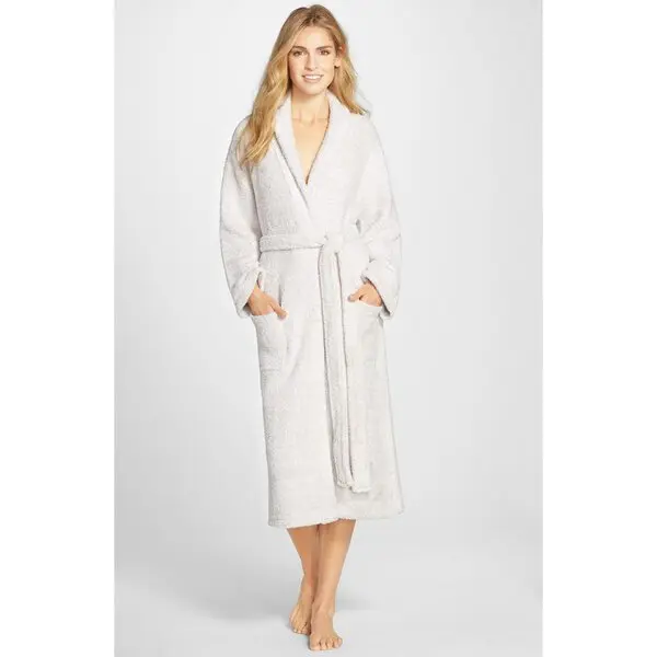 Barefoot Dreams Gender Inclusive Cozychic™ Robe - Heather Stone/ White
