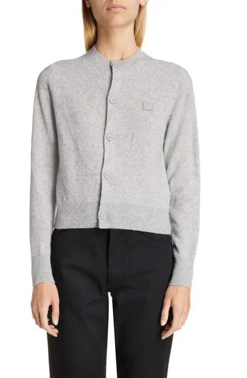 Acne Studios Keva Face Patch Wool Cardigan - Light Grey Melange