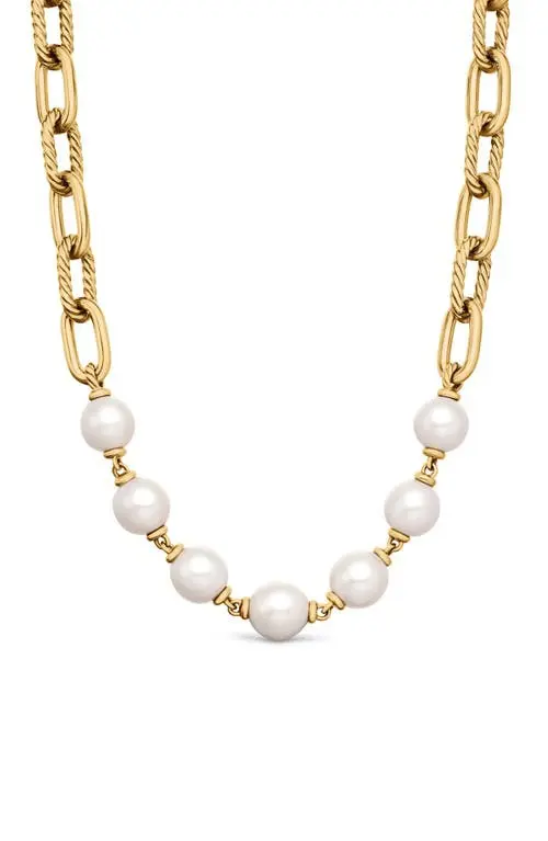 David Yurman Dy Madison Pearl Chain Necklace In 18k Yellow Gold - White Pearl/yellow Gold
