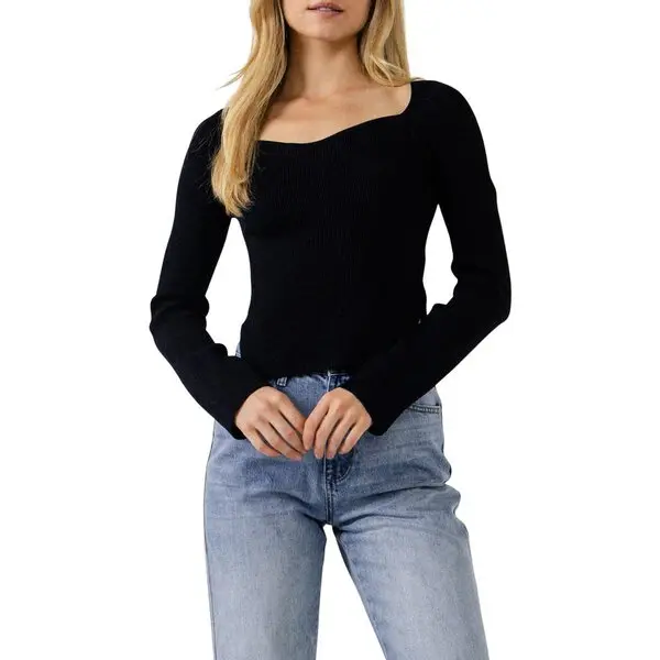Endless Rose Ribbed Sweater - Black