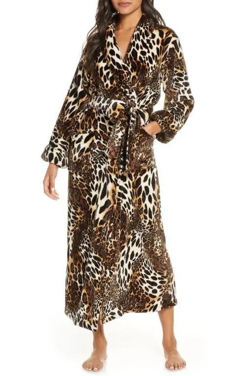 Natori Leopard Plush Robe - Cht Chestnut
