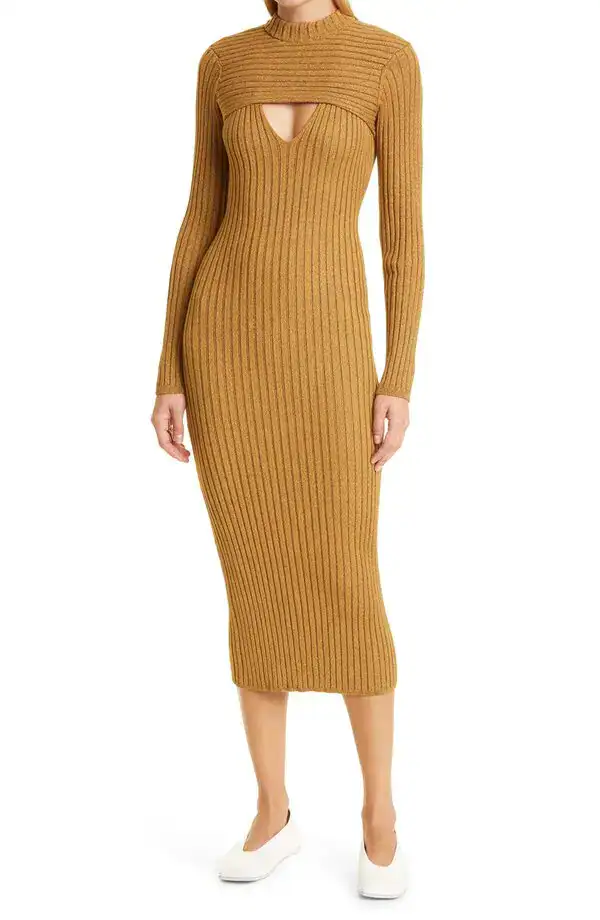 Ronny Kobo Adaire Long Sleeve Shrug & Sleeveless Midi Sweater Dress In  Forest Multi - 60% Off | Editorialist