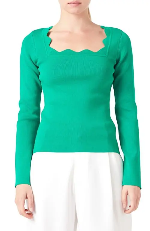 Endless Rose Scallop Square Neck Sweater - Green