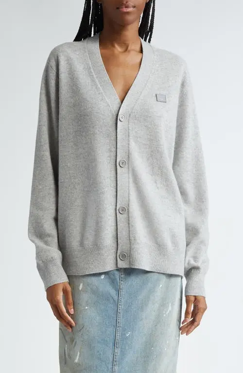 Acne Studios Keve Face Patch Wool Cardigan - Light Grey Melange