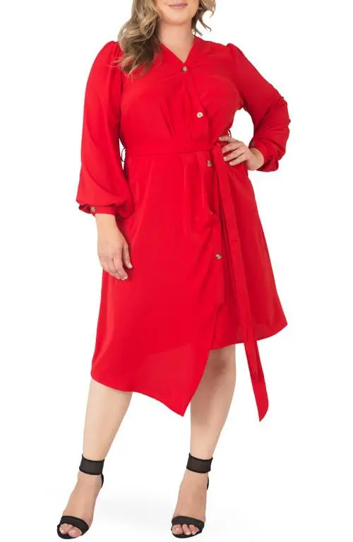STANDARDS & PRACTICES Asymmetrical Long Sleeve Shirtdress - Cherry
