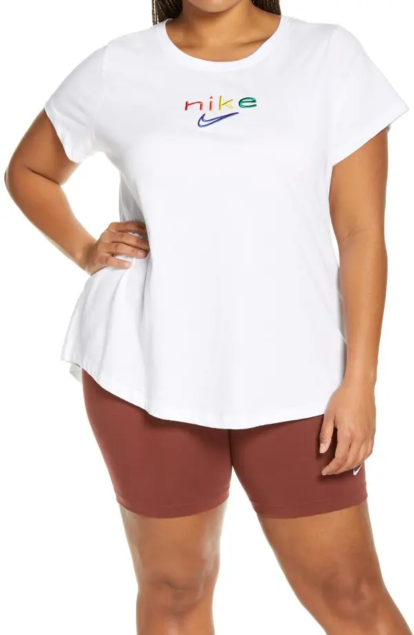 Nike Dri-Fit Rainbow Embroidered Logo T-Shirt In White 33% Off