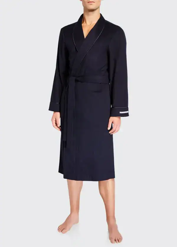 Neiman Marcus Luxury Cashmere Long Robe - Navy | Editorialist