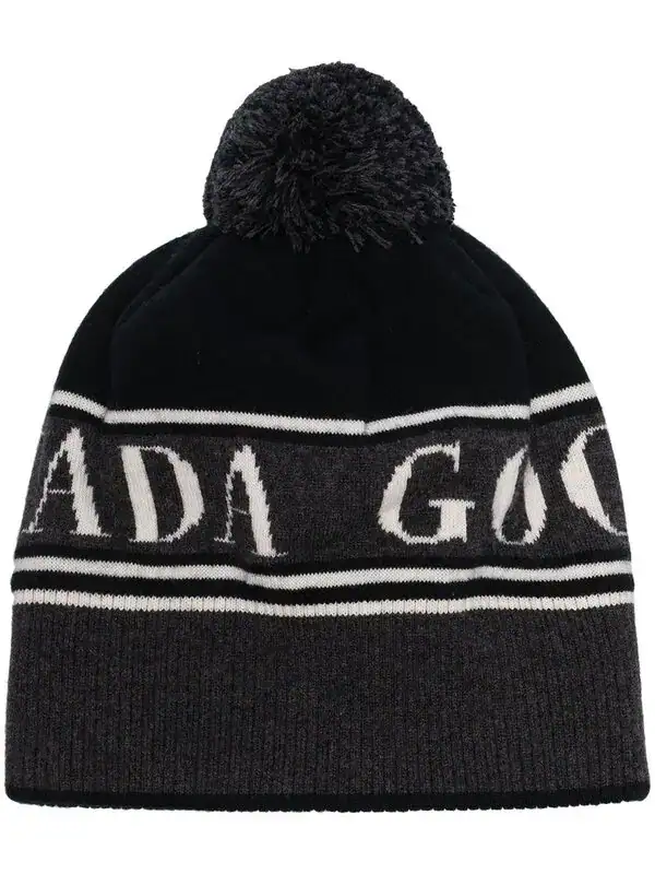 Canada Goose Pom Striped Logo Beanie - Black | Editorialist display picture 3