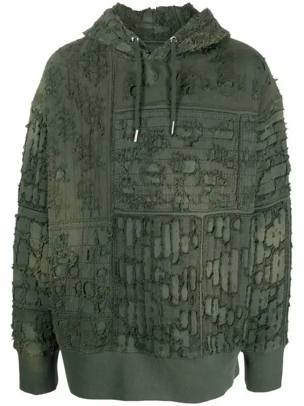 Givenchy Distressed Cotton Hoodie Green Editorialist