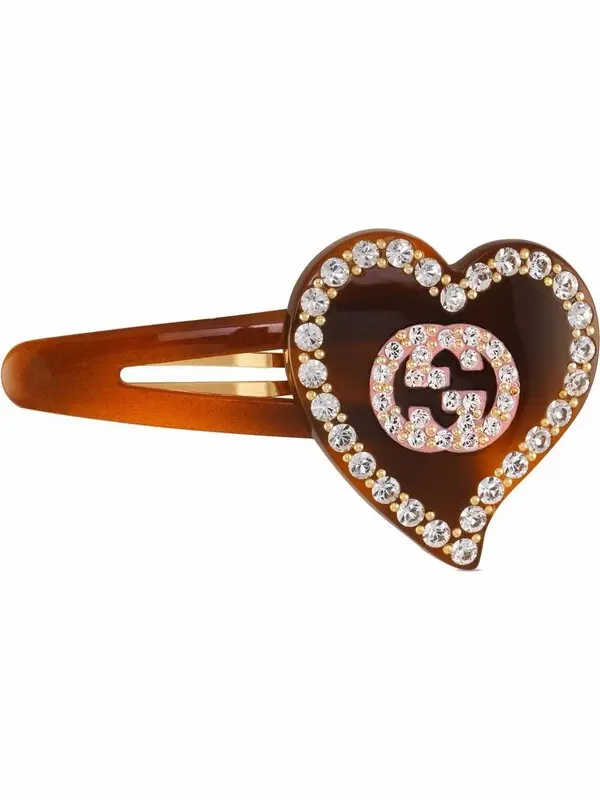 Gucci Hair Clip With Gg And Heart Detail - Brown | Editorialist display picture 3
