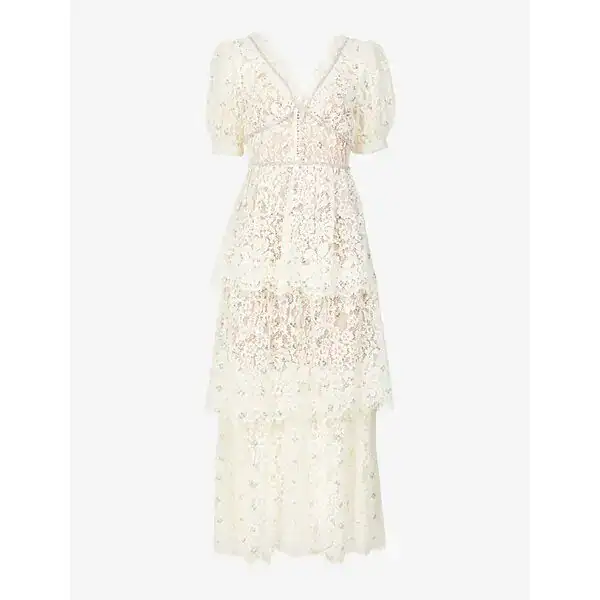 white christmas dresses Cream Tailored Bouclé And Chiffon Midi Dress main image 1