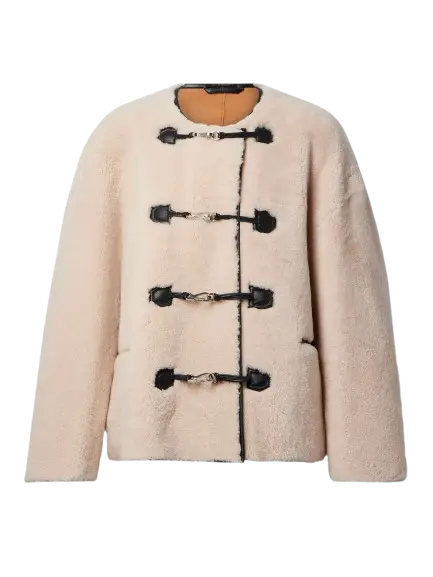 TOTÊME Leather-trimmed Shearling Jacket - Cream