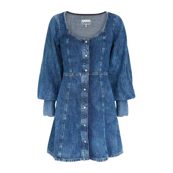 white christmas dresses Ganni Leopard Printed Denim Mini Dress main image 1