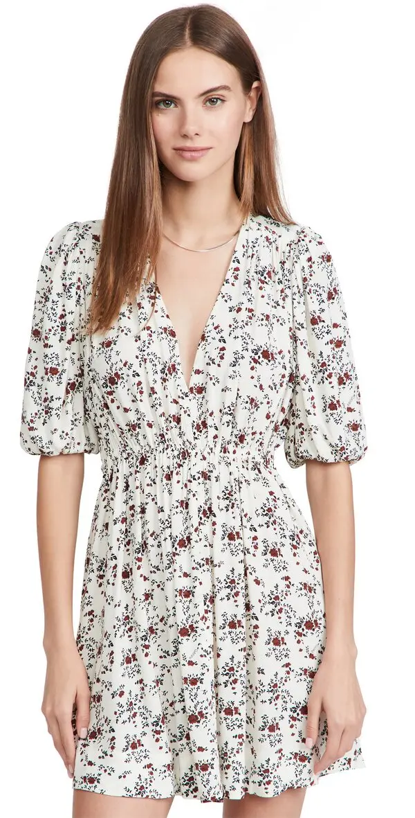 GANNI Printed Crepe Mini Dress - Egret | Editorialist