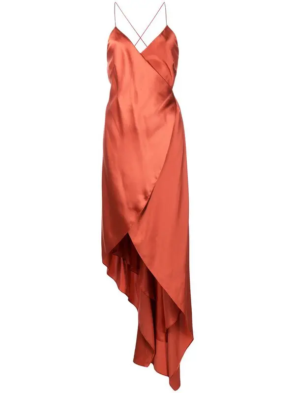 michelle mason strappy silk wrap dress Michelle Mason Silk Strappy Wrap Dress In Orange - 60% Off