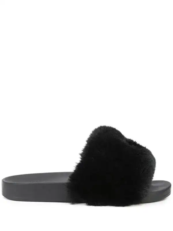 Mcm Mena Faux-fur Pool Slides - Black | Editorialist