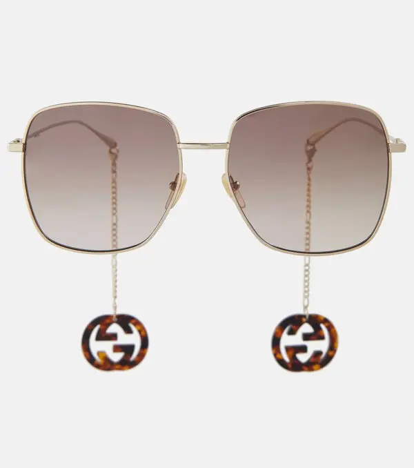 New Gucci Gold Frame Sunglasses with Brown Lenses and Chain GUCCI GG0726S CHAIN 0726 Gold Brown Metal Round Detachable  main image 3