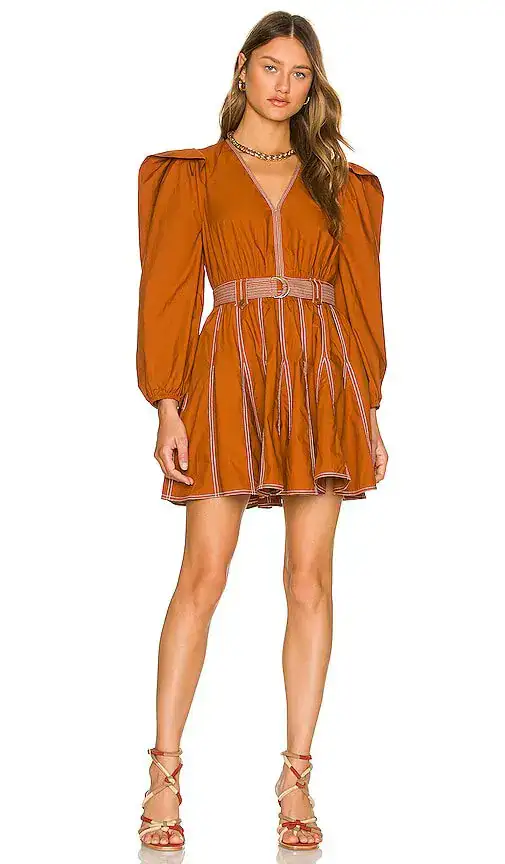 open lace back dress Sabrina Floral Applique Leather Dress - Sienna Brown Leather Midi Dress