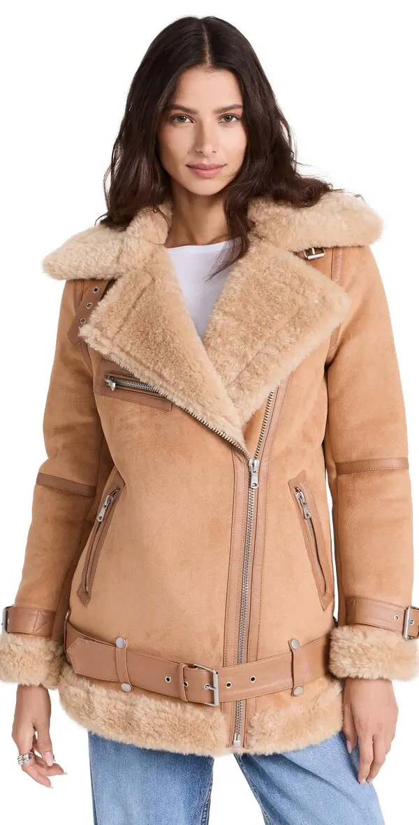 Avec Les Filles Bonded Faux Shearling Biker Jacket