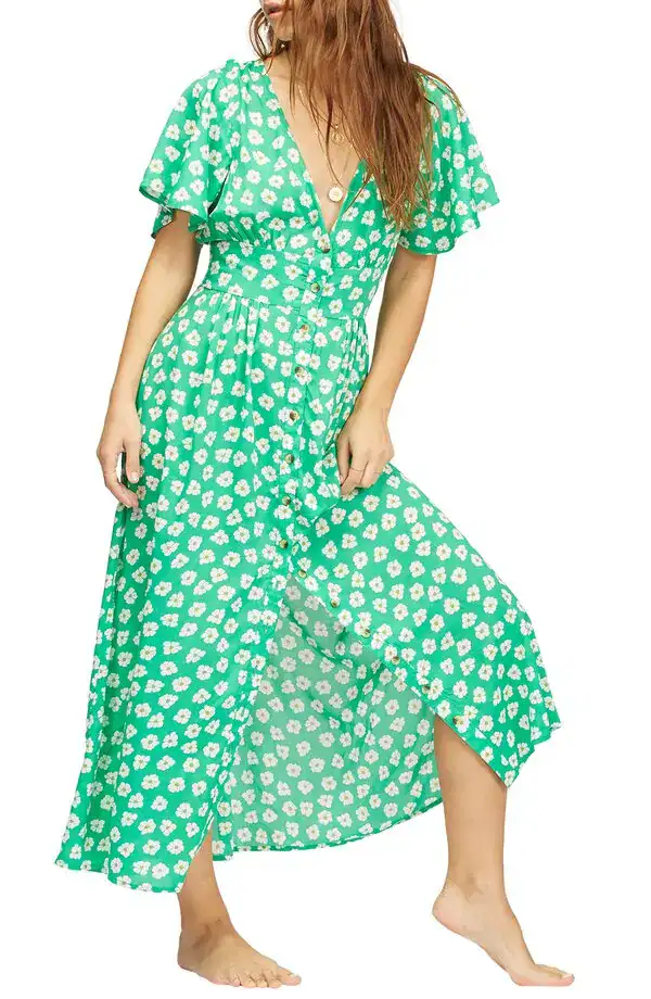 Billabong X Wrangler Floral Button Dress In Clover - 40% Off | Editorialist