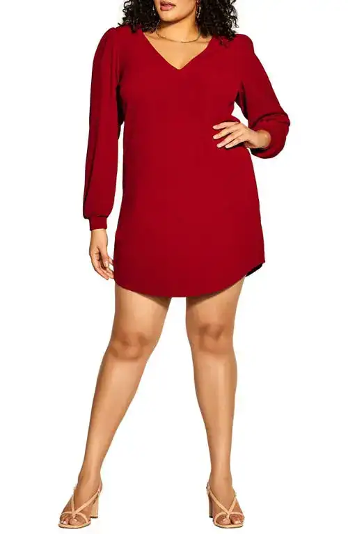 City Chic Quiero Long Sleeve Shift Dress In True Red - 60% Off |  Editorialist