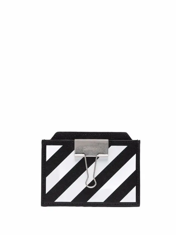 Off-White Binder Clip Striped Cardholder - Black | Editorialist