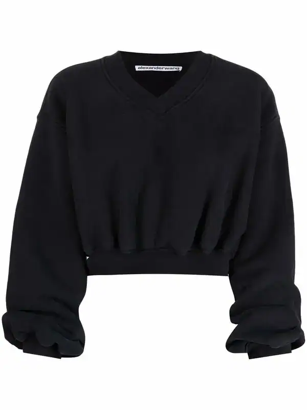 Alexander Wang Cropped V-Neck Sweatshirt - Black | Editorialist