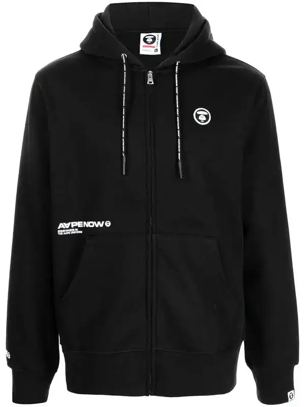 Aape By *A Bathing Ape® Aape Now Logo-Patch Zip Hoodie - Black