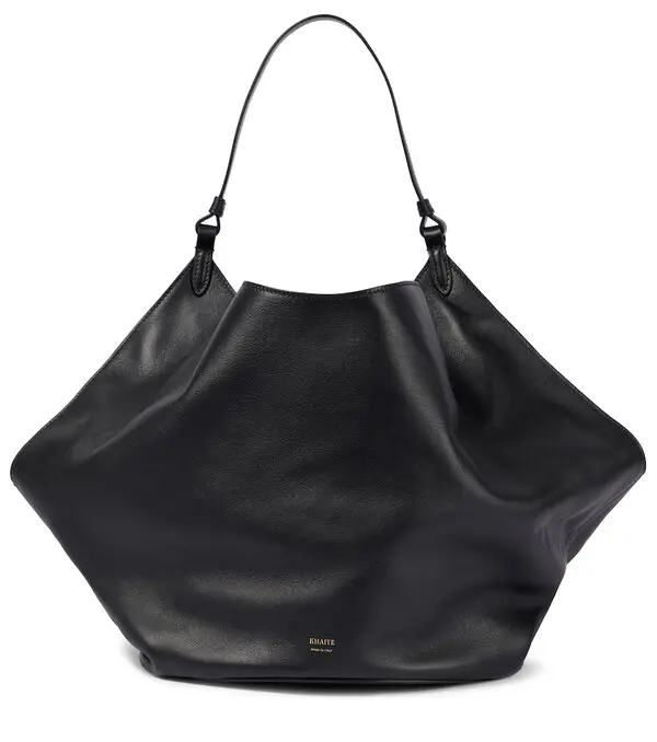 Khaite Lotus Medium Leather Tote - Black