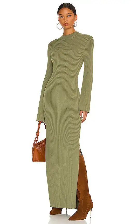 chinese dress ladies Elegant Ribbed Knit Maxi Dress