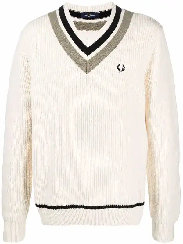Fred Perry Stripe-Trim Cricket Jumper In Neutrals - 14% Off