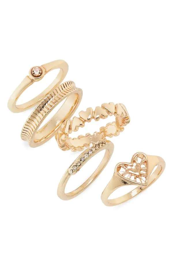 Bp. Set Of 5 Heart Ring Set - Gold | Editorialist