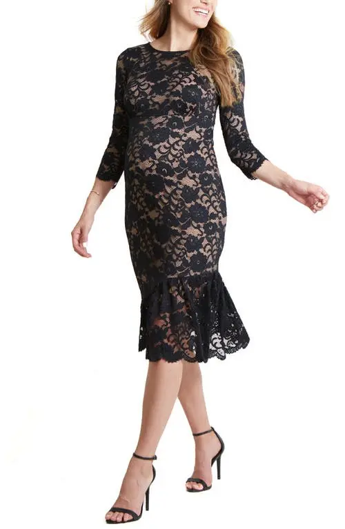 navy lace shift dress with sleeves Navy Mother of the Bride Lace Dress with Short Sleeves main image 1