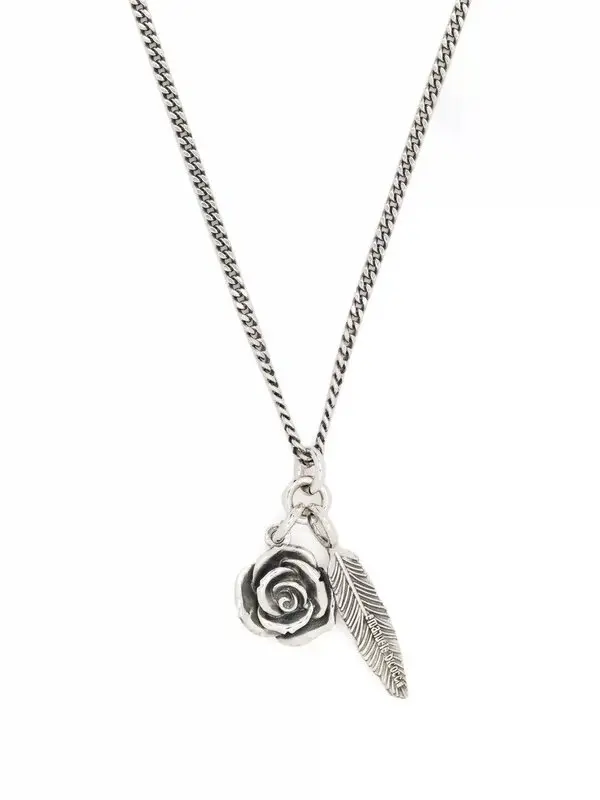 Emanuele Bicocchi Rose And Feather Pendant Necklace - Silver