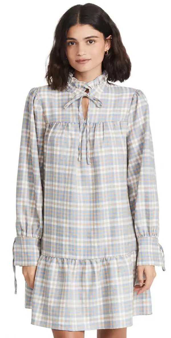 Glamorous Long Sleeve Plaid Dress - Light Blue Multi Check | Editorialist