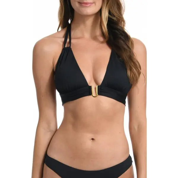 La Blanca Island Goddess Shirred Strap Bikini Top - Black