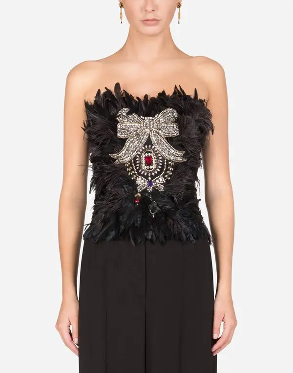 Dolce & Gabbana Feather Bustier With Crystal Rhinestone Decoration ...