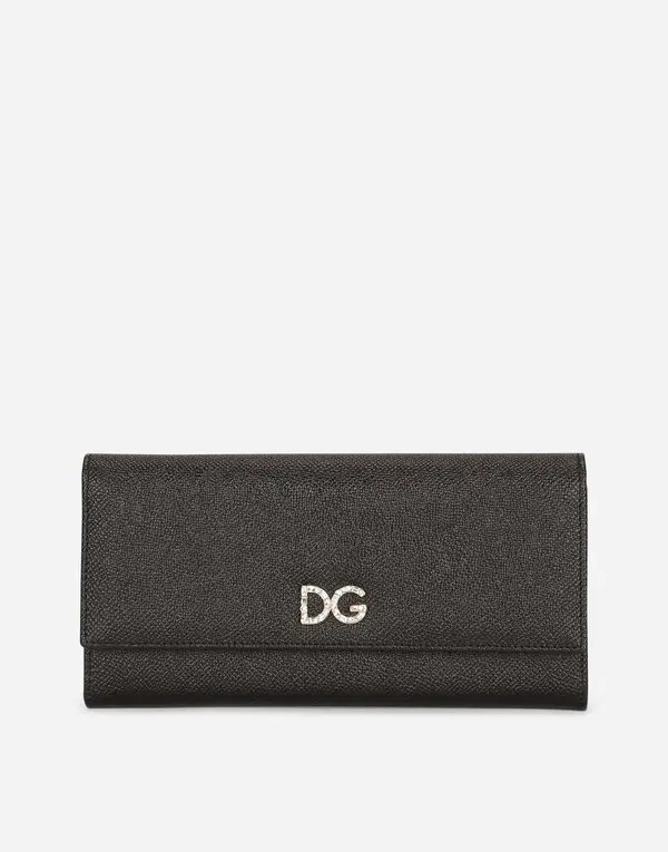 Dolce & Gabbana Blue Calfskin Leather Round Logo Hand Mirror Holder