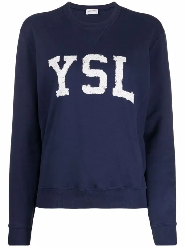 Saint Laurent Logo-Print Cotton Sweatshirt - Blue | Editorialist