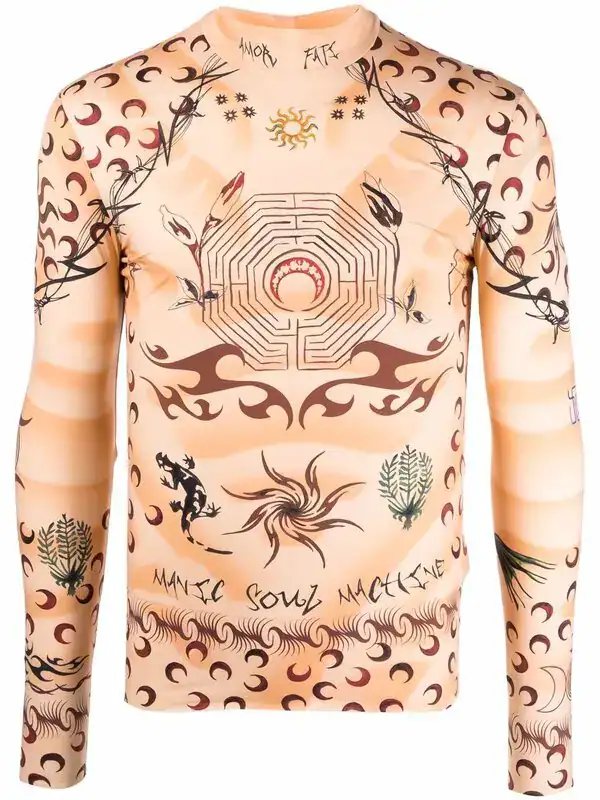 Marine Serre Tattoo-Print Long-Sleeve T-Shirt - Neutrals